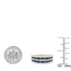 Dazzlingrock Collection Round Graduating Blue Sapphire with White Diamond Alternating Row Wedding Band for Women in 14K Yellow Gold Size 9