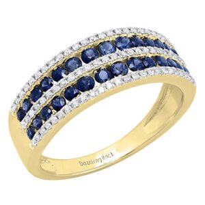 dazzlingrock collection round graduating blue sapphire with white diamond alternating row wedding band for women in 14k yellow gold size 9