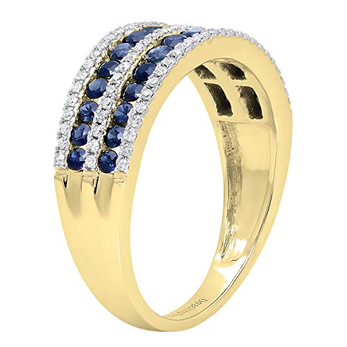 Dazzlingrock Collection Round Graduating Blue Sapphire with White Diamond Alternating Row Wedding Band for Women in 14K Yellow Gold Size 9