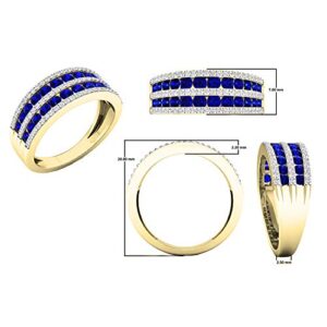 Dazzlingrock Collection Round Graduating Blue Sapphire with White Diamond Alternating Row Wedding Band for Women in 14K Yellow Gold Size 9