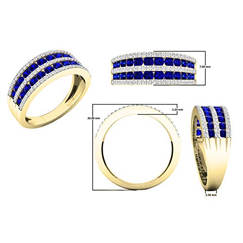 Dazzlingrock Collection Round Graduating Blue Sapphire with White Diamond Alternating Row Wedding Band for Women in 14K Yellow Gold Size 9