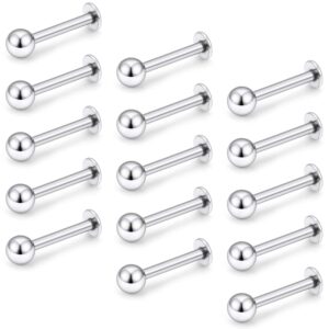 dyknasz 15pcs 14g surgical steel labret monroe lip ring studs cartilage tragus helix conch earring stud barbell piercing jewelry for women 8mm silvertone