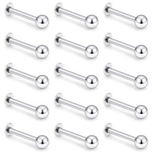 Dyknasz 15PCS 14G Surgical Steel Labret Monroe Lip Ring Studs Cartilage Tragus Helix Conch Earring Stud Barbell Piercing Jewelry for Women 8mm Silvertone