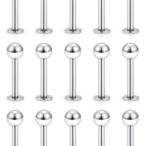 Dyknasz 15PCS 14G Surgical Steel Labret Monroe Lip Ring Studs Cartilage Tragus Helix Conch Earring Stud Barbell Piercing Jewelry for Women 8mm Silvertone