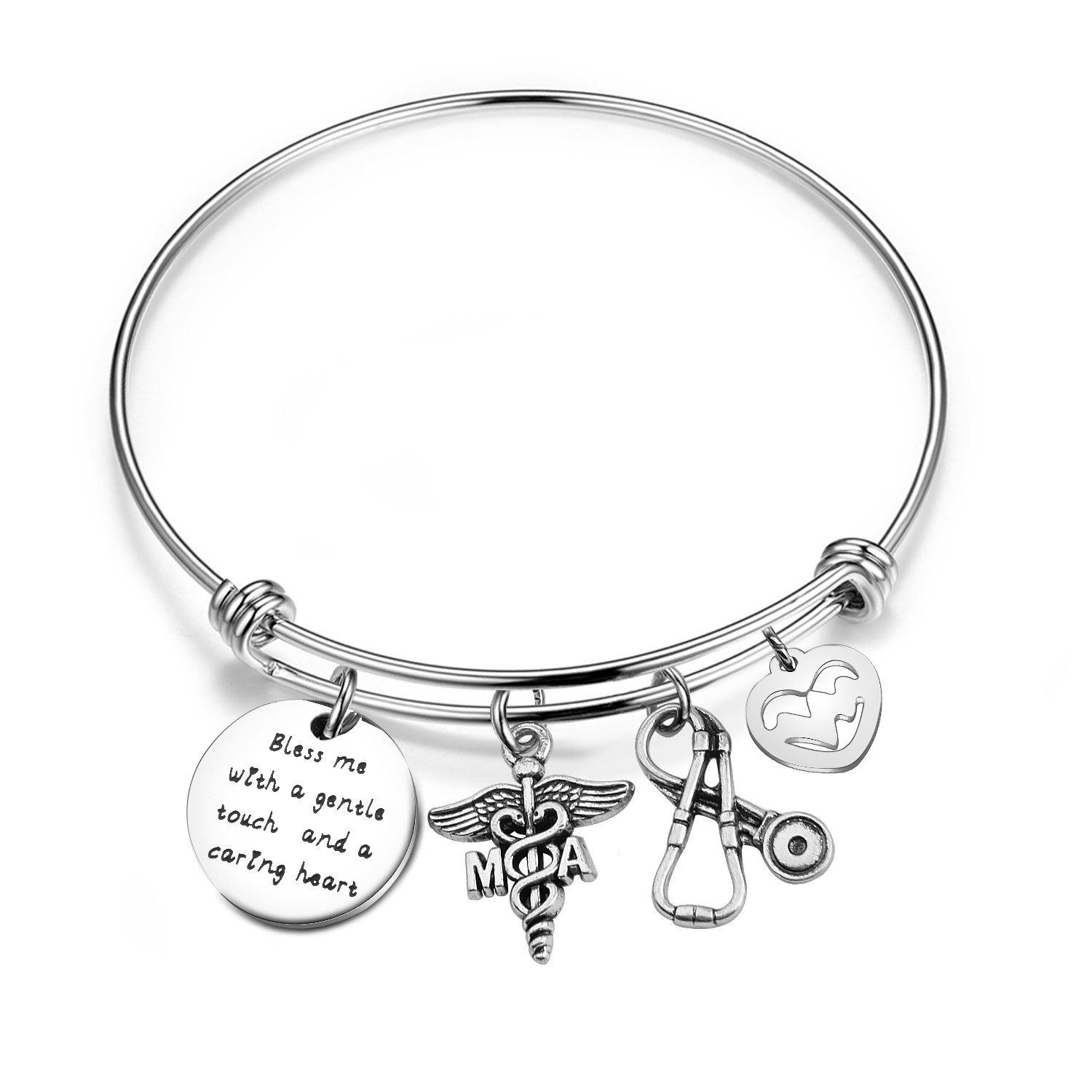 bobauna Medical Assistant Bracelet with MA Caduceus Stethoscope Heartbeat Charms Gift for Nurse Medical Assistant Bless Me With A Gentle Touch And A Caring Heart (medical assistant bracelet)