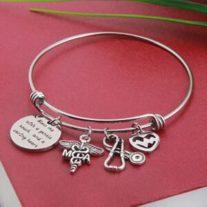 bobauna Medical Assistant Bracelet with MA Caduceus Stethoscope Heartbeat Charms Gift for Nurse Medical Assistant Bless Me With A Gentle Touch And A Caring Heart (medical assistant bracelet)