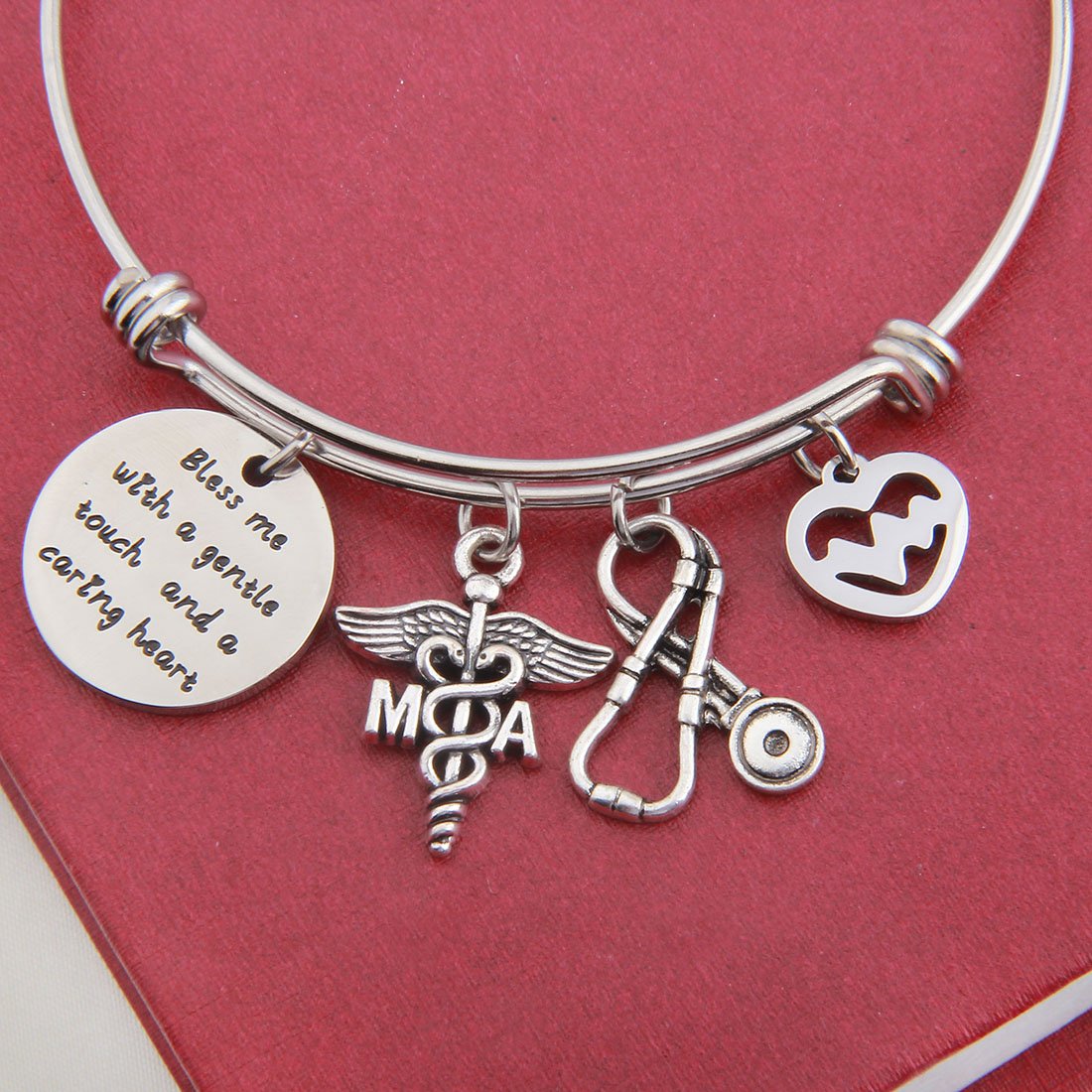 bobauna Medical Assistant Bracelet with MA Caduceus Stethoscope Heartbeat Charms Gift for Nurse Medical Assistant Bless Me With A Gentle Touch And A Caring Heart (medical assistant bracelet)