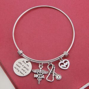 bobauna Medical Assistant Bracelet with MA Caduceus Stethoscope Heartbeat Charms Gift for Nurse Medical Assistant Bless Me With A Gentle Touch And A Caring Heart (medical assistant bracelet)