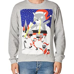 Hybrid Apparel Men's Ugly Christmas Crew Sweatshirt, Cat Attack/Heather Grey, Medium