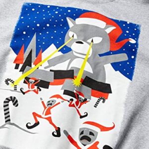 Hybrid Apparel Men's Ugly Christmas Crew Sweatshirt, Cat Attack/Heather Grey, Medium