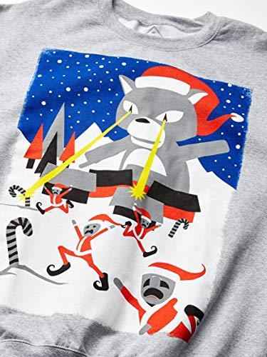 Hybrid Apparel Men's Ugly Christmas Crew Sweatshirt, Cat Attack/Heather Grey, Medium