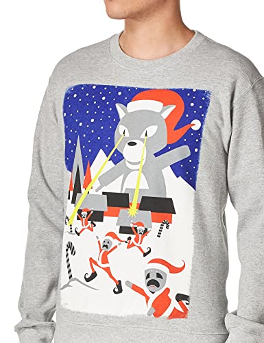 Hybrid Apparel Men's Ugly Christmas Crew Sweatshirt, Cat Attack/Heather Grey, Medium