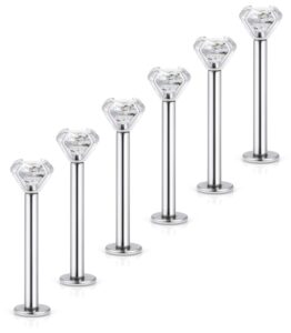 dyknasz labret studs 16g surgical steel monroe barbell lip ring piercing jewelry 2mm clear diamond cz with flat back for women men silver-tone