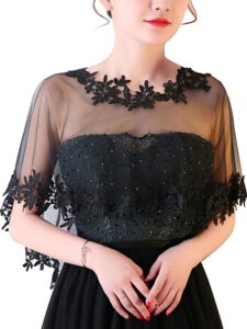 misshow women's lace appliques shawls wedding bridal cape shoulder covers bolero,black