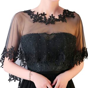 MisShow Women's Lace Appliques Shawls Wedding Bridal Cape Shoulder Covers Bolero,Black