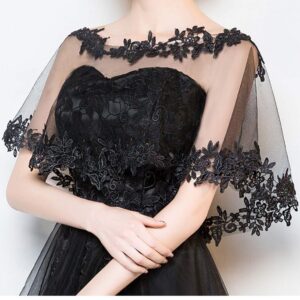 MisShow Women's Lace Appliques Shawls Wedding Bridal Cape Shoulder Covers Bolero,Black