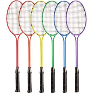 champion sports tempered steel twin shaft badminton rackets with steel coated strings - set of 6 colors