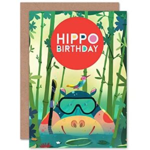 wee blue coo jungle hippo birthday card