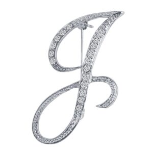 liasun 26 letters brooches silver plated metal broaches pins-clear crystal initial breastpin (1pcs-j)