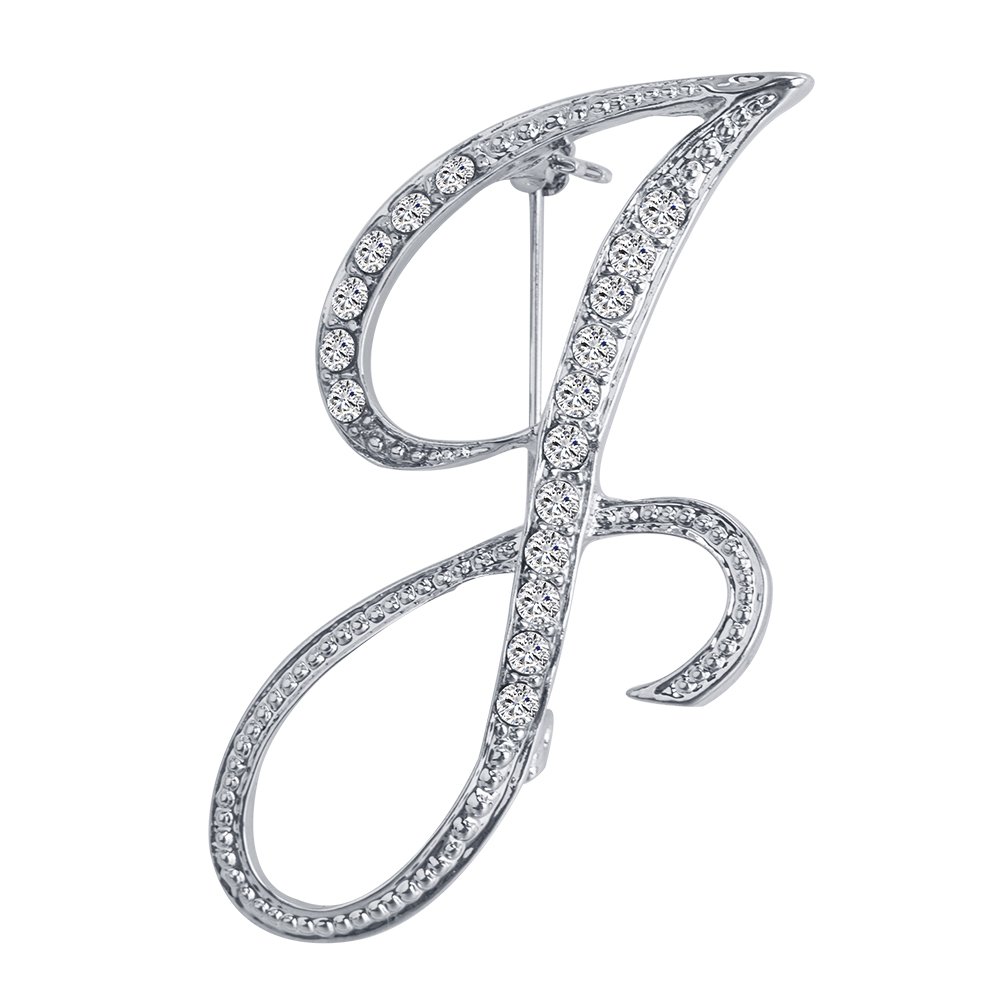 LiaSun 26 Letters Brooches Silver Plated Metal Broaches Pins-Clear Crystal Initial Breastpin (1pcs-J)