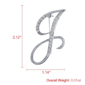 LiaSun 26 Letters Brooches Silver Plated Metal Broaches Pins-Clear Crystal Initial Breastpin (1pcs-J)