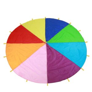 kids parachute giant multicolored kids play parachute canopy with 16 handles indoor & outdoor games and exercise toy promote teamwork fitness social bonding(3.6m/142in)