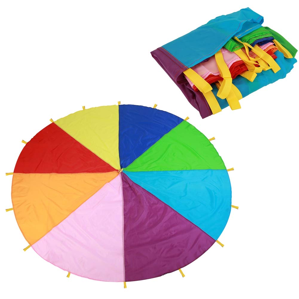 Kids Parachute Giant Multicolored Kids Play Parachute Canopy with 16 Handles Indoor & Outdoor Games and Exercise Toy Promote Teamwork Fitness Social Bonding(3.6m/142in)