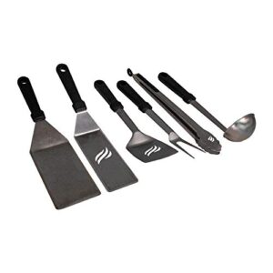 blackstone 5051 griddle accessories set heat resistant 6 piece stainless steel outdoor indoor grilling utensils hibachi tools kit-16, 16 inch tongs, fork, 16” ladle, 2 extra-long spatula