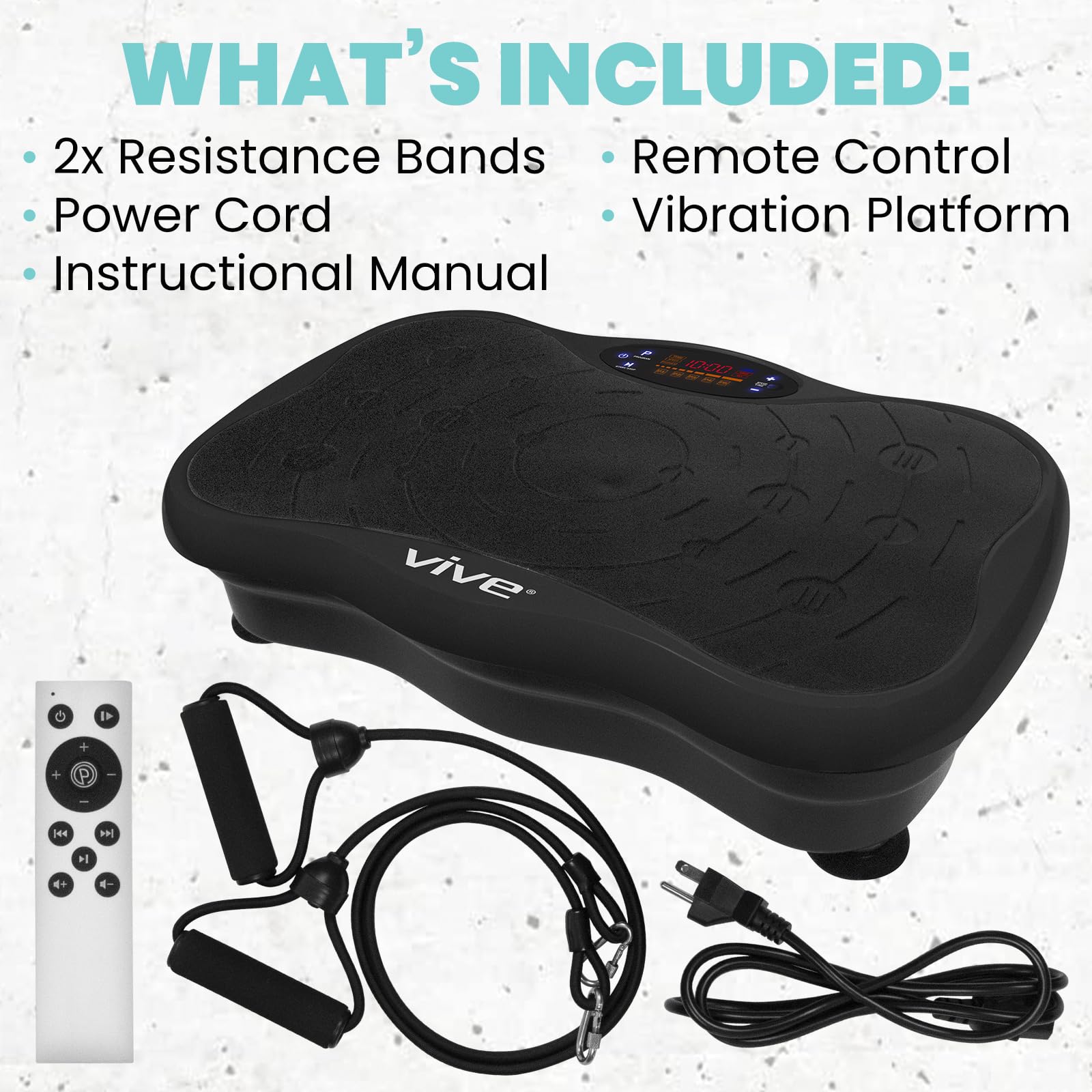 Vive Vibration Plate Exercise Machine - Shake Plate Vibration Platform with Resistance Exercise Bands - Lymphatic Drainage Machine for Shaping, Toning, Wellness, Recovery, and Weight Loss