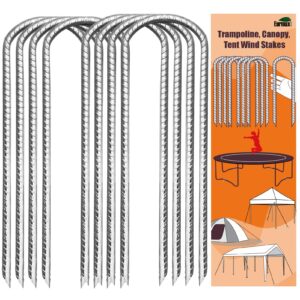 eurmax usa trampolines stakes canopy parts wind stake 12 inch heavy duty stake safety ground anchor galvanized steel wind stakes, pack of 8(silver)