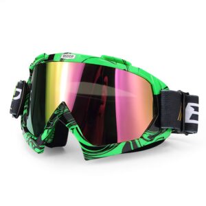 atv cycling goggles motorcross motorcycle safety glasses for women men youth shatterproof anti-uv dustproof soft sponge padded dirtbike racing snowboard ski goggle green black-tinted lens kg10