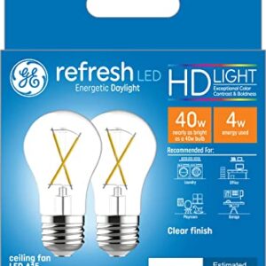 GE Refresh LED Light Bulbs, 40 Watt, Daylight, A15 Ceiling Fan Bulbs, Clear Finish (2 Pack)