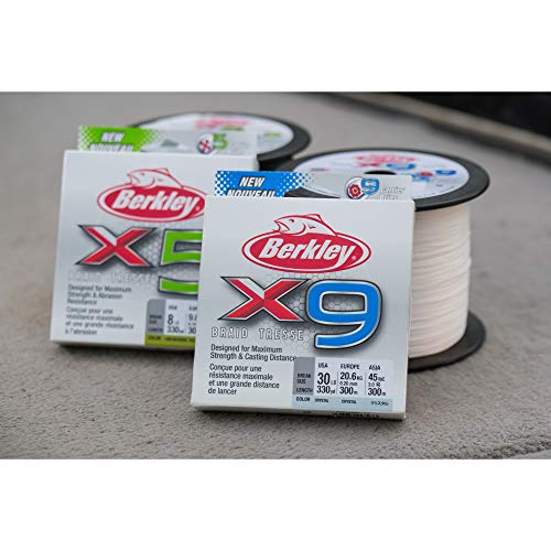 Berkley x9 Braid Superline, Crystal, 10lb test | 27 lbC | 12.1kg, 164yd | 150m Fishing Line, Suitable for Freshwater and Saltwater Environments