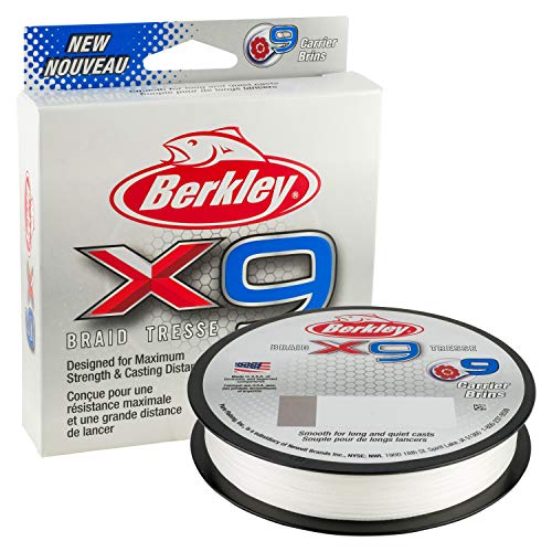 Berkley x9 Braid Superline, Crystal, 10lb test | 27 lbC | 12.1kg, 164yd | 150m Fishing Line, Suitable for Freshwater and Saltwater Environments