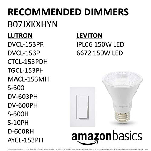 Amazon Basics PAR20 LED Light Bulb, 50 Watt Equivalent, Energy Efficient 7W, E26 Standard Base, Warm White 3000K, Dimmable, 10,000 Hour Lifetime , 6-Pack