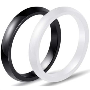 two-pack, 3mm black white polished ceramic wedding band stackable ring enhancer (black white, 8)