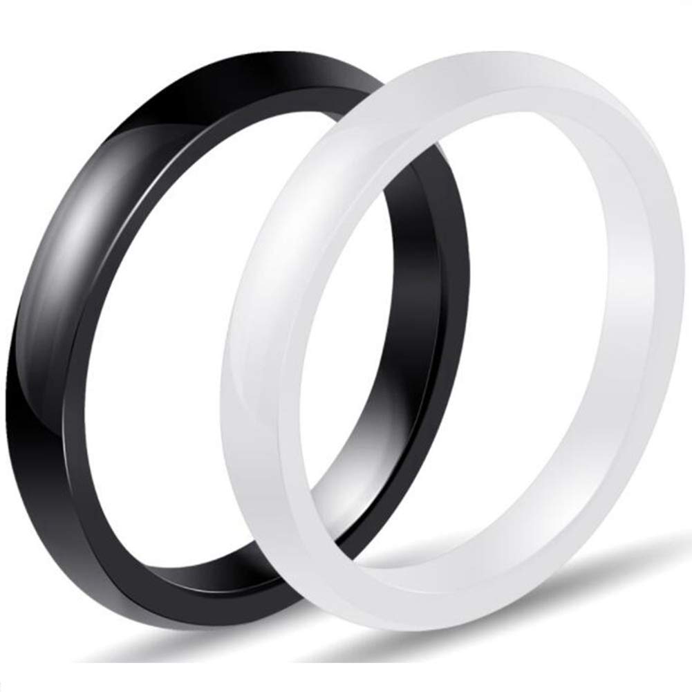 Two-Pack, 3mm Black White Polished Ceramic Wedding Band Stackable Ring Enhancer (Black White, 8)