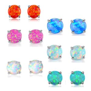 gemsme 18k white gold plated color 6mm opal stud earrings hypoallergenic jewelry for women (round)