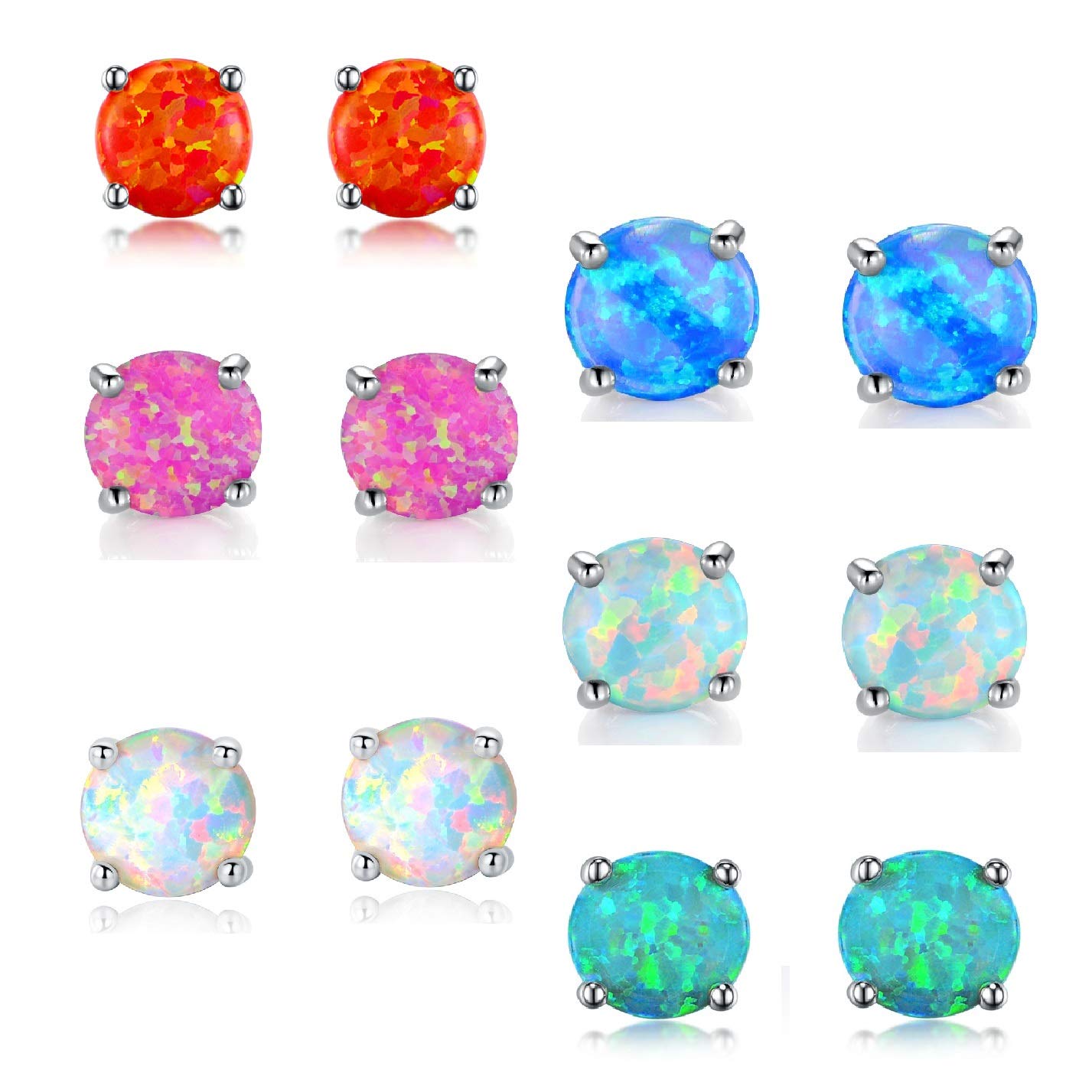 GEMSME 18K White Gold Plated Color 6mm Opal Stud Earrings Hypoallergenic Jewelry for Women (round)