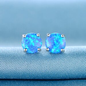 GEMSME 18K White Gold Plated Color 6mm Opal Stud Earrings Hypoallergenic Jewelry for Women (round)