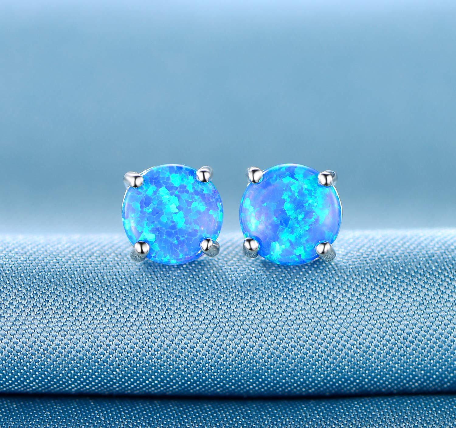 GEMSME 18K White Gold Plated Color 6mm Opal Stud Earrings Hypoallergenic Jewelry for Women (round)