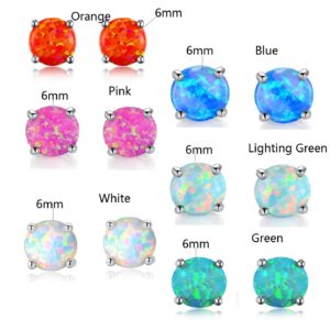 GEMSME 18K White Gold Plated Color 6mm Opal Stud Earrings Hypoallergenic Jewelry for Women (round)