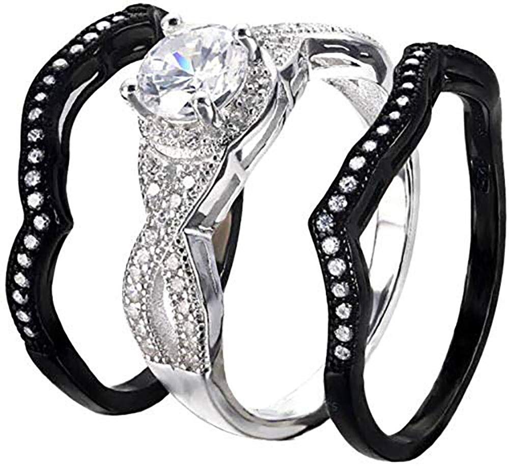 VPKJewelry Real 925 Sterling Silver Wedding Engagement 3 pc set Black White Weddings Engagement Adult Ladies Womens Ring 3.60 ct (10)