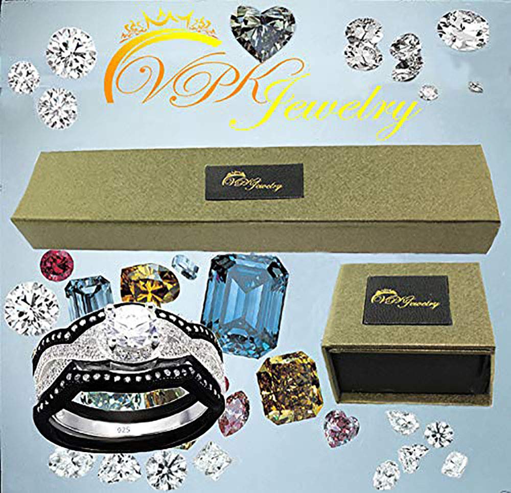 VPKJewelry Real 925 Sterling Silver Wedding Engagement 3 pc set Black White Weddings Engagement Adult Ladies Womens Ring 3.60 ct (10)