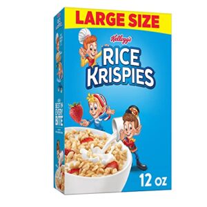 kellogg's rice krispies cold breakfast cereal, 8 vitamins and minerals, rice krispies treats, large size, original, 12oz box (1 box)