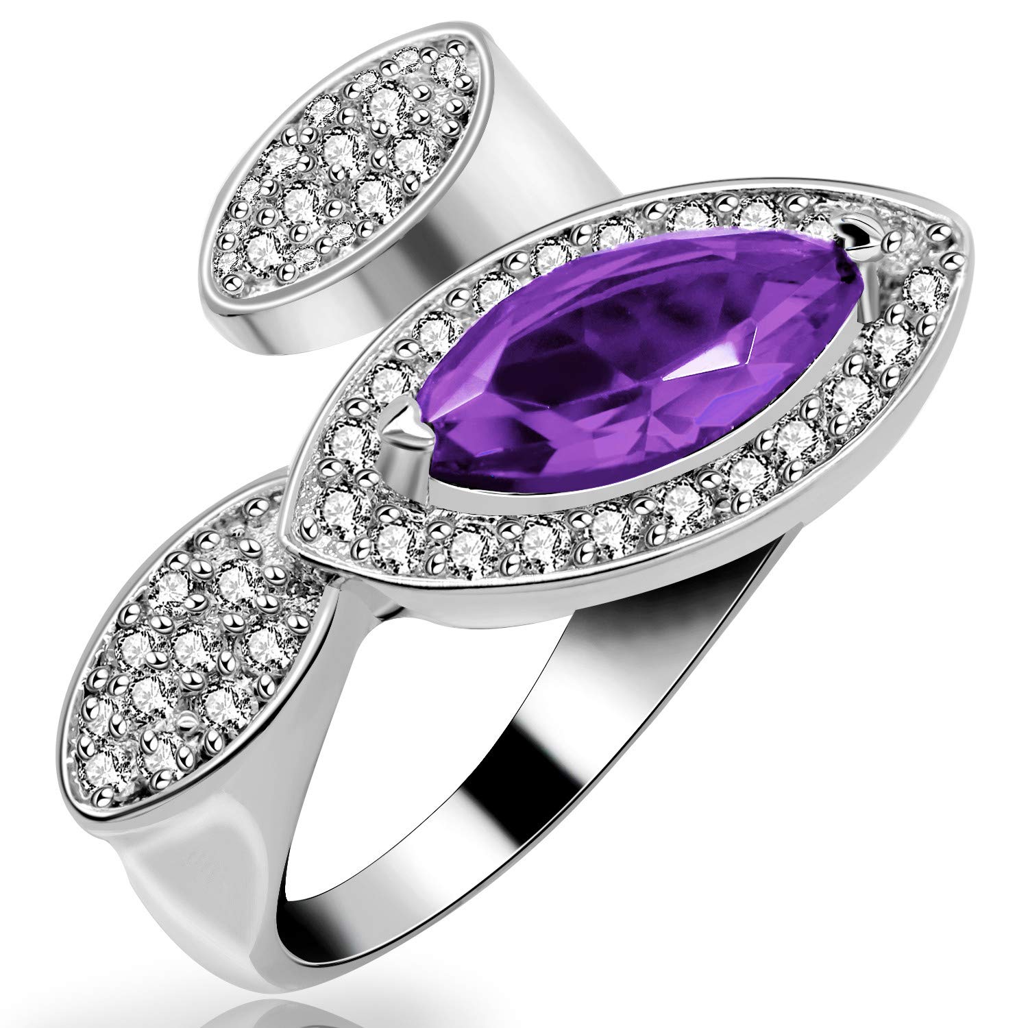 Uloveido Ladies Silver Color Oval Cut Purple CZ Cubic Zirconia Wedding Bridal Ring Simulated Didamond Engagement Rings for Women (Purple, Size 8) J318