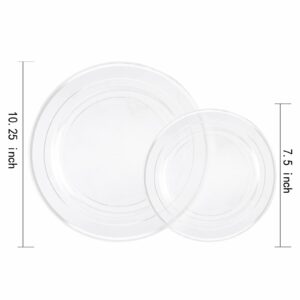 I00000 96 Pieces Clear Silver Plastic Plates, Clear Disposable Plates with Silver Rim Heavy Duty Fancy Wedding Party Plates Include 48 Dinner Plates 10.25" and 48 Dessert Appetizer Plates 7.5"