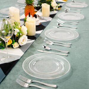 I00000 96 Pieces Clear Silver Plastic Plates, Clear Disposable Plates with Silver Rim Heavy Duty Fancy Wedding Party Plates Include 48 Dinner Plates 10.25" and 48 Dessert Appetizer Plates 7.5"