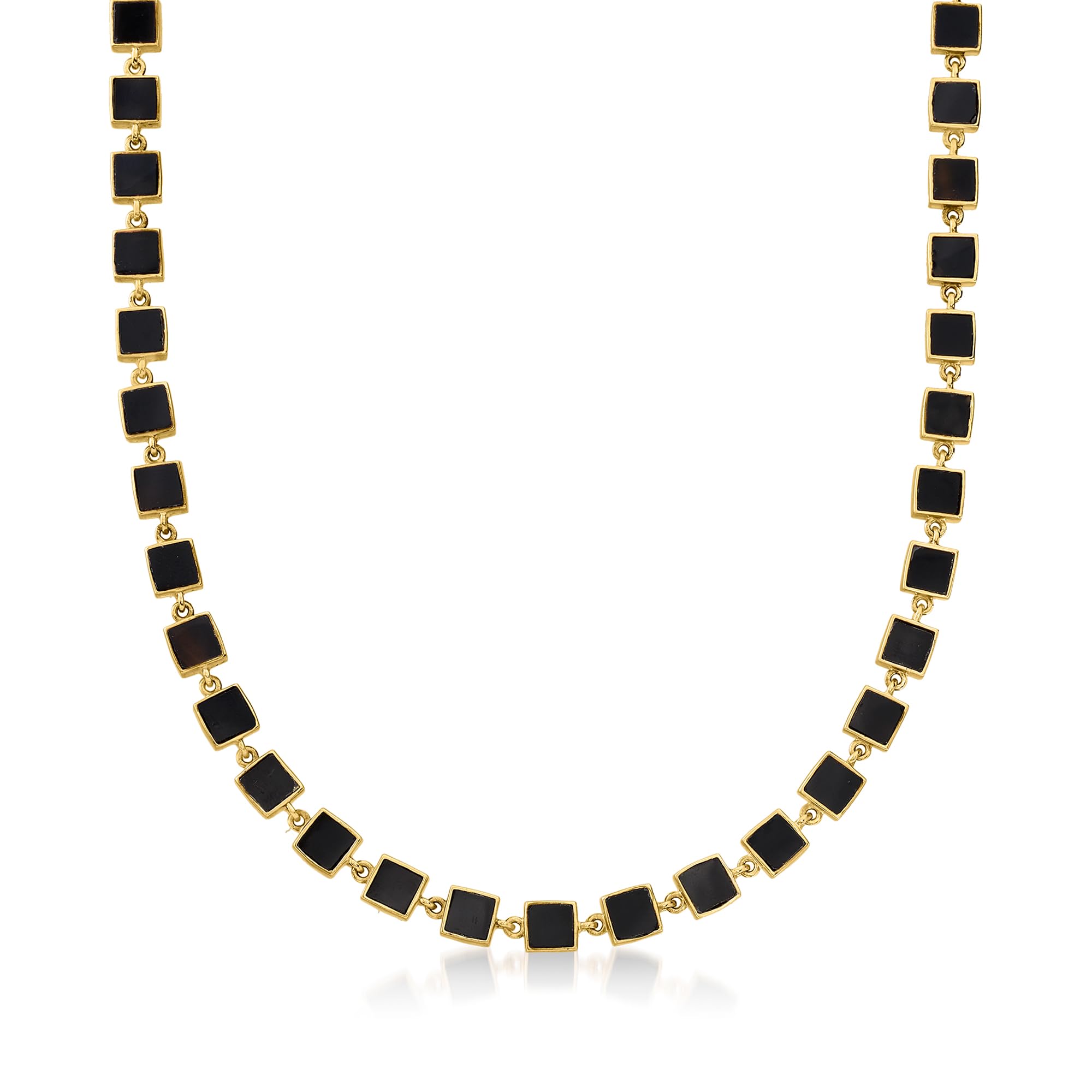 Ross-Simons Black Onyx Station Necklace in 18kt Yellow Gold Over Sterling Silver. 18 inches