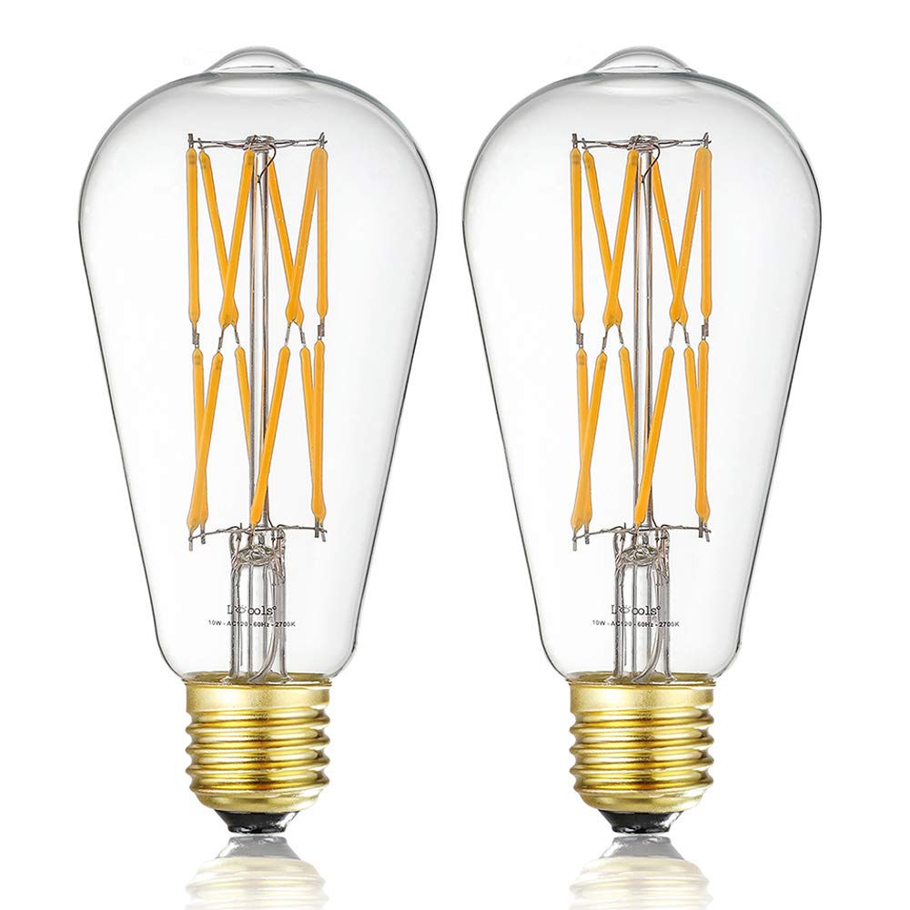 Leools 10W Edison Style Vintage LED Filament Light Bulb,100 Watt Equivalent Light Bulbs,Dimmable,Warm White 2700K,1200LM,ST64, E26 Medium Base Lamp, Antique Shape, (2 Pack)